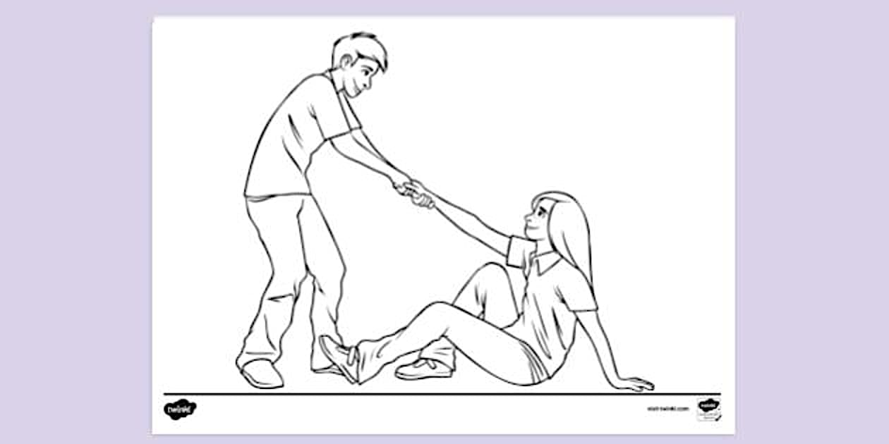 Colouring Page of Helping Others (teacher made) - Twinkl