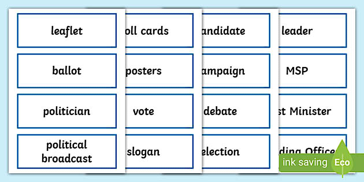 Dyslexic Scottish Parliament Elections Vocabulary Cards