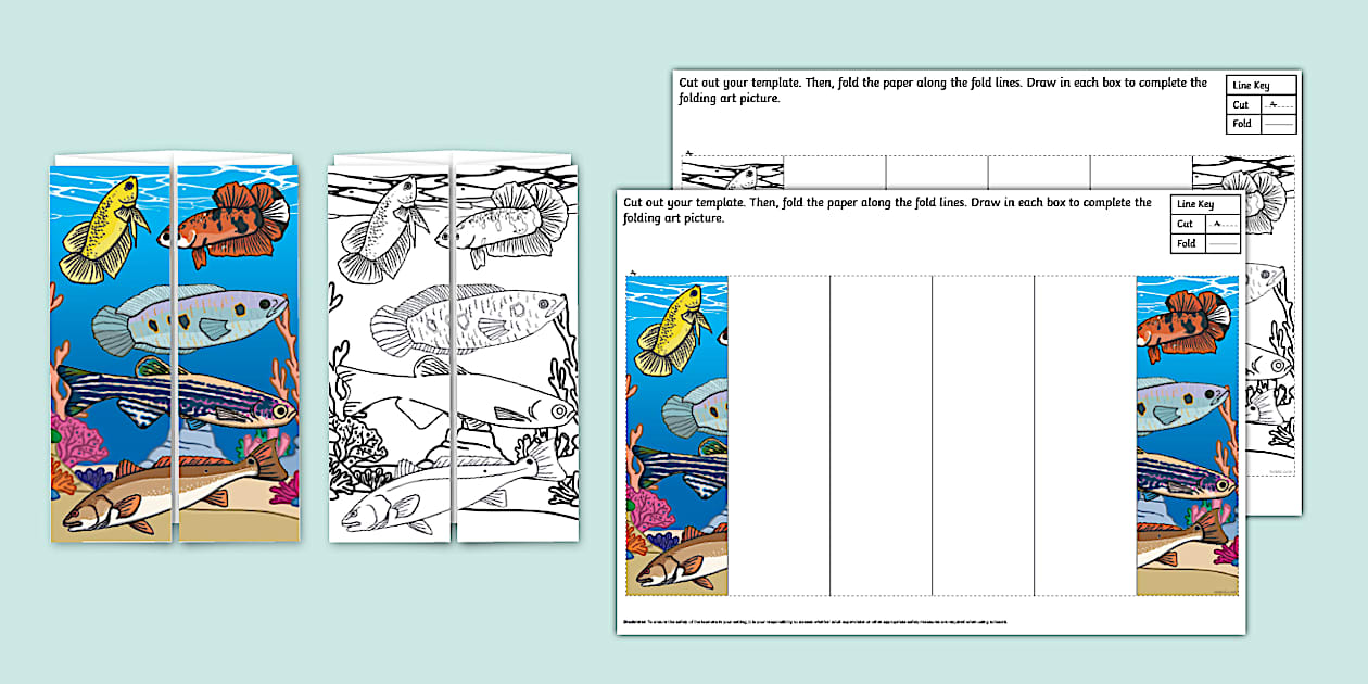 Colourful Fish Folding Art Template (teacher made) - Twinkl