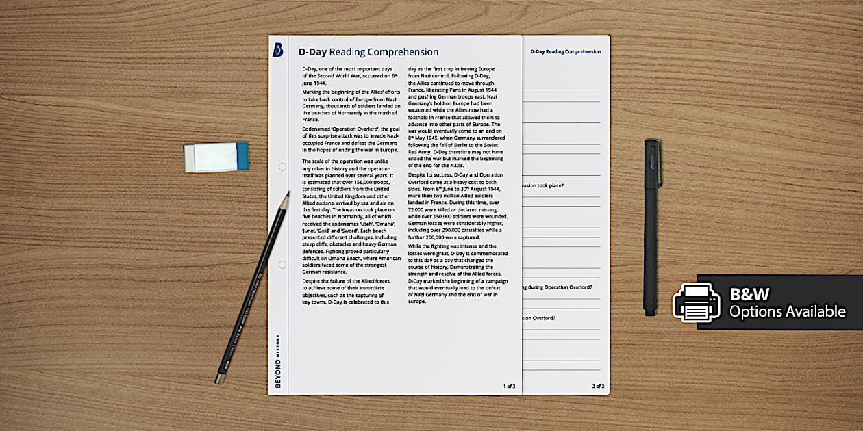 D-Day Reading Comprehension (teacher made) - Twinkl