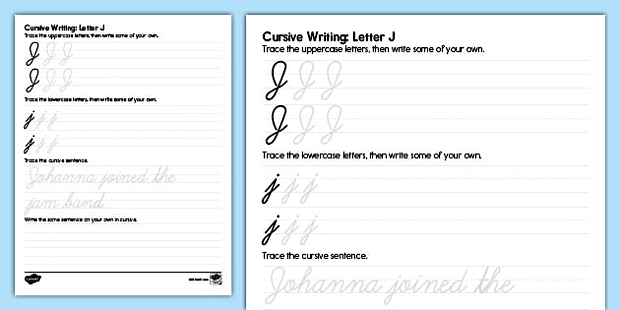 Cursive Letter Writing: Letter J Worksheet (teacher made)