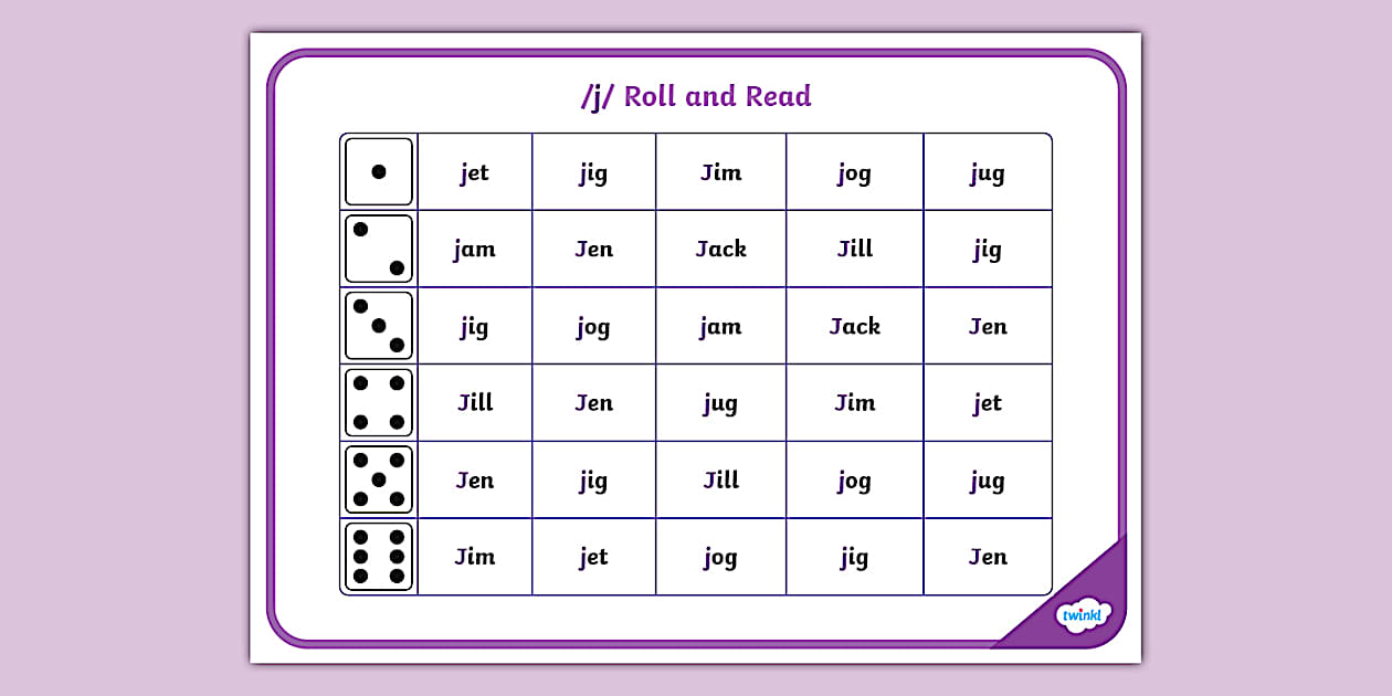 Phase 3 /j/ Phoneme Roll and Read Mat (teacher made)