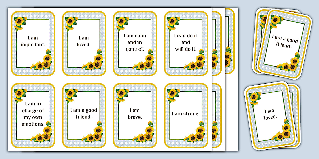 Sunflower-Themed Positive Affirmations Flashcards