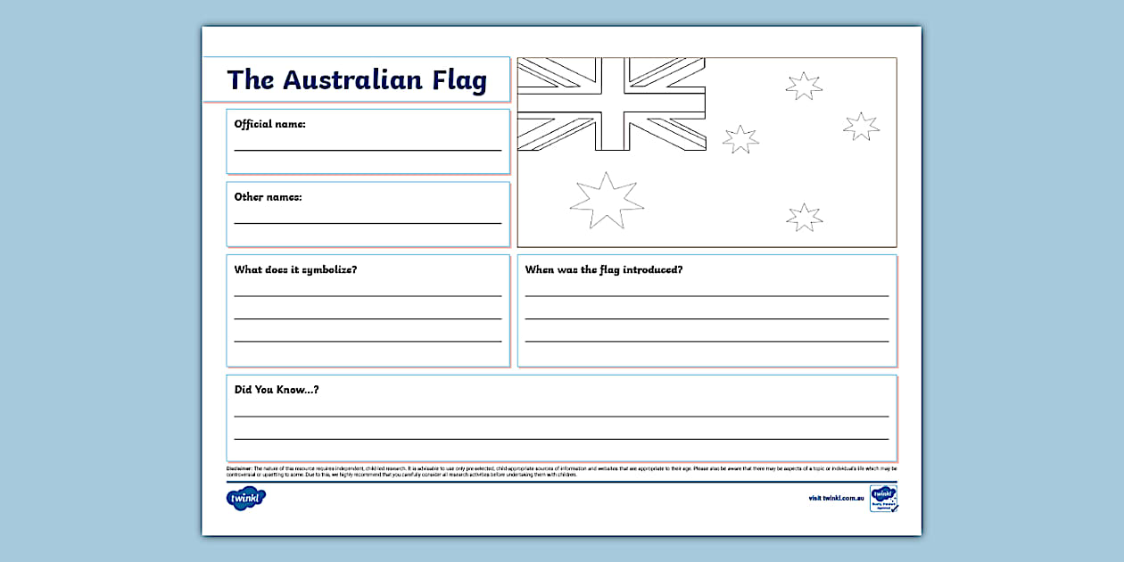 Australian Flag Fact File Template (teacher made) - Twinkl