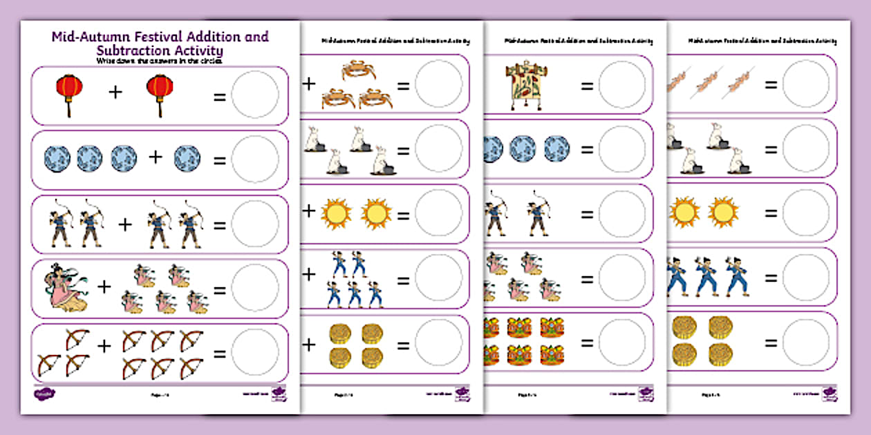Mid-Autumn Festival Addition and Subtraction to 10 Activity