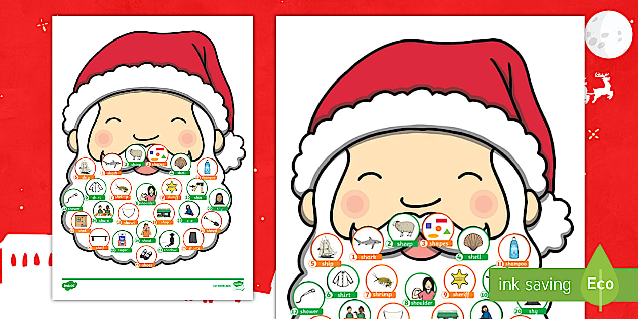 Santa Countdown to Christmas Calendar /sh/ Initial Worksheet