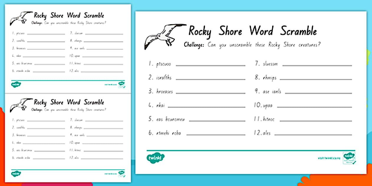 Rocky Shore Word Unscramble (Teacher-Made) - Twinkl