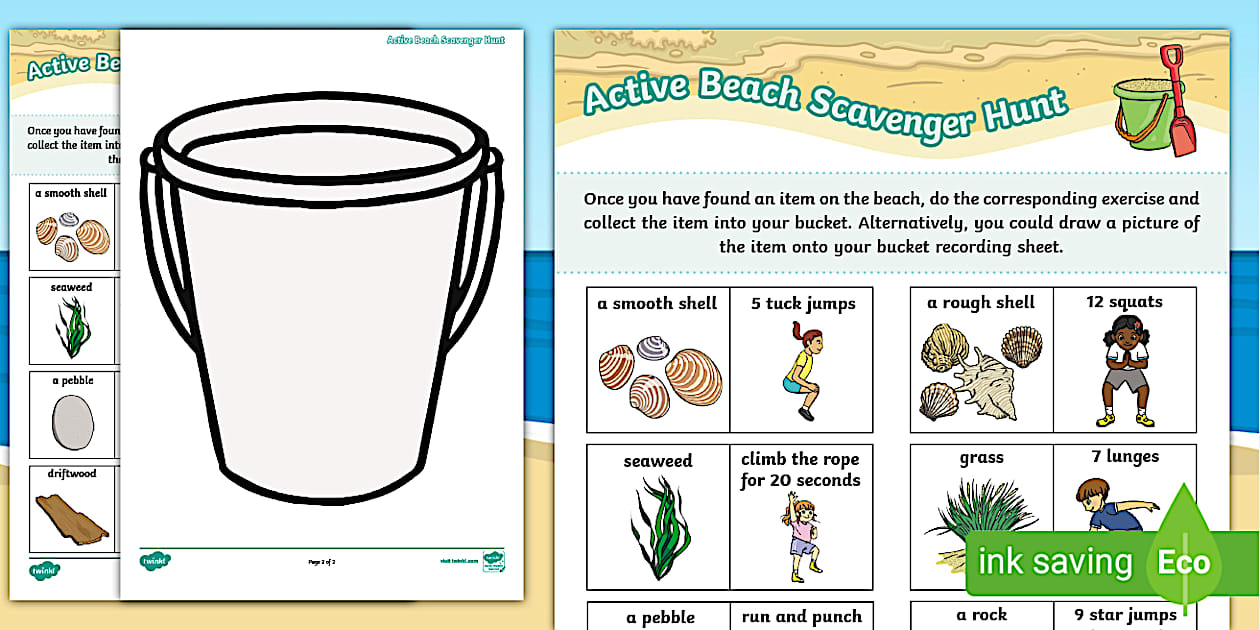 Active Beach Scavenger Hunt - KS1 (teacher made) - Twinkl