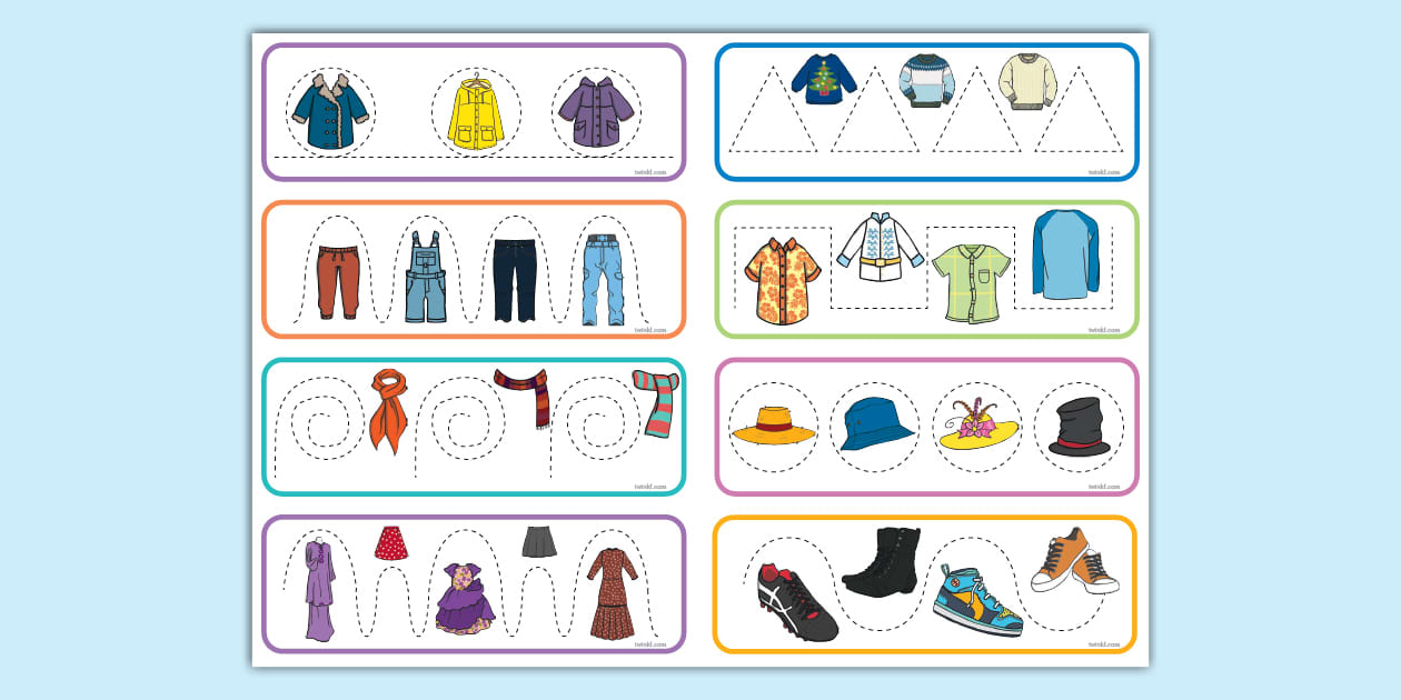 Clothes Themed Pencil Control Flashcards - Twinkl