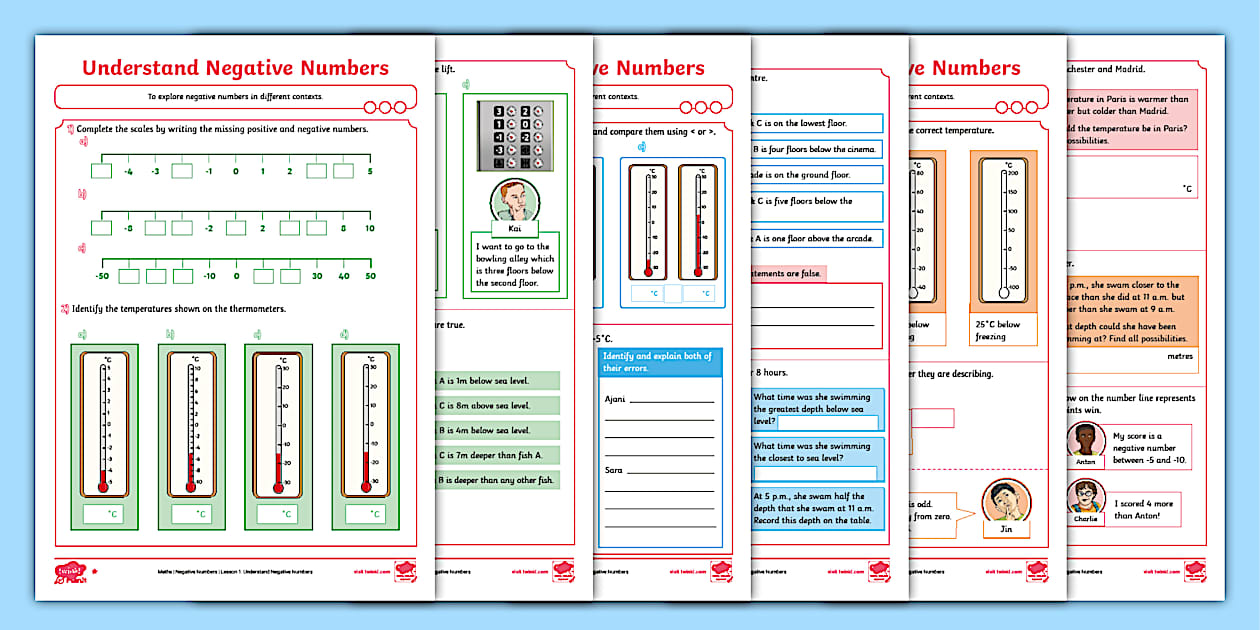 👉 Understand Negative Numbers Differentiated Maths Worksheets