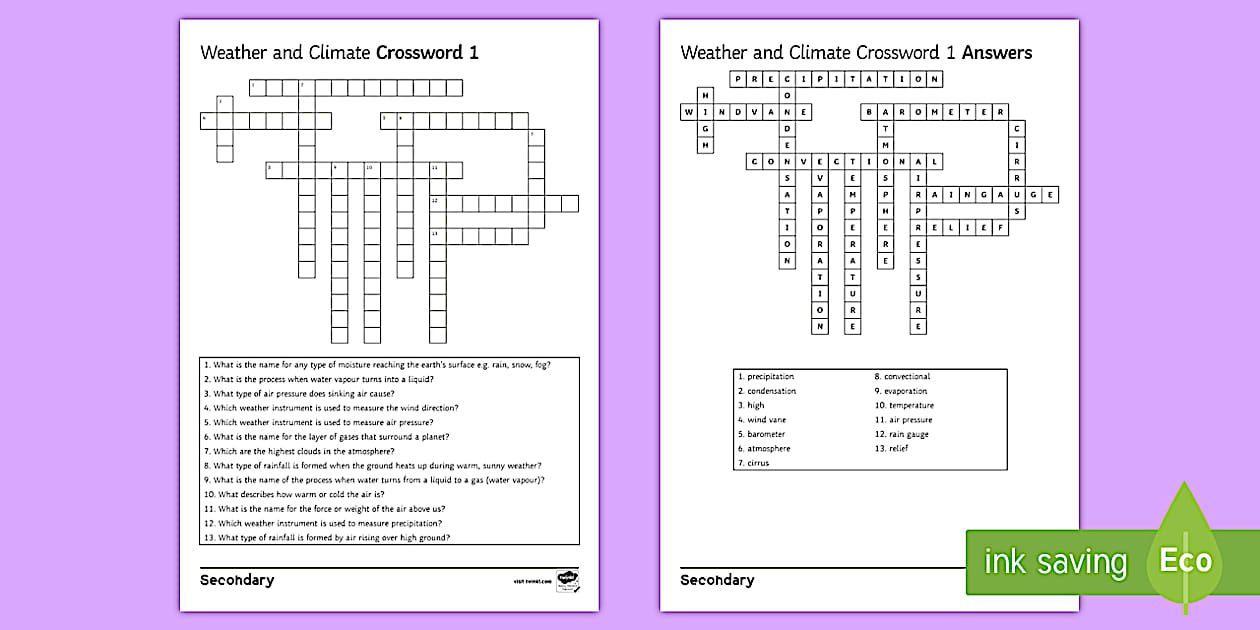 Weather and Climate Crossword | Twinkl Geography