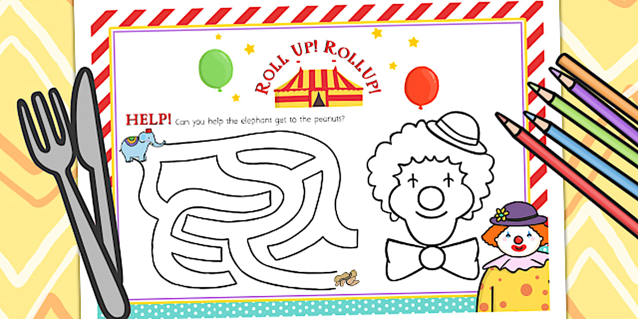 Circus Themed Birthday Party Activity Place Mats - Twinkl