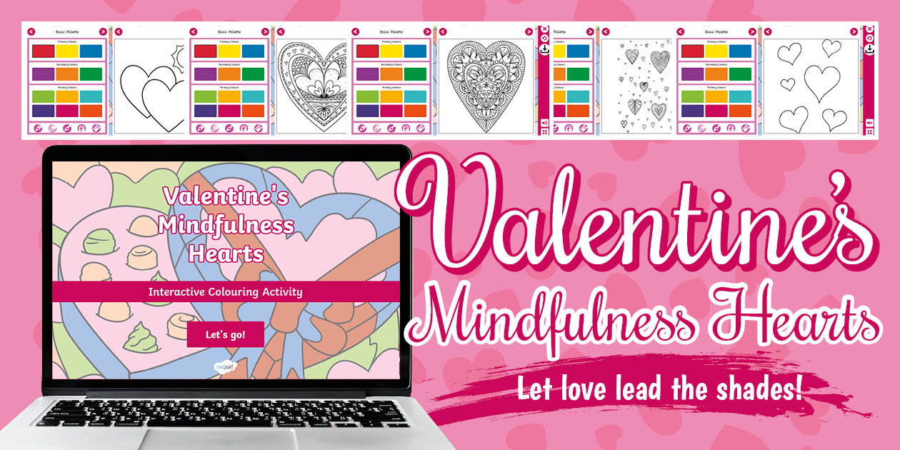 Valentine's Mindfulness Hearts Interactive Colouring