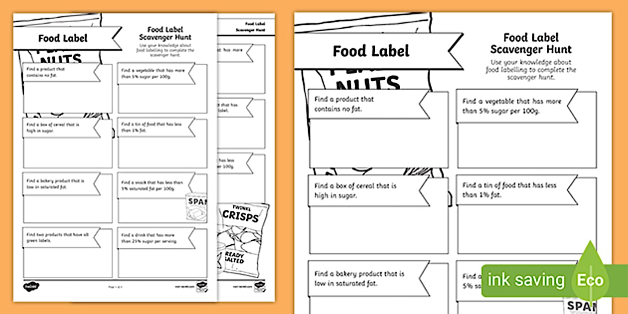 Editable Food Label Scavenger Hunt Activity (teacher made)