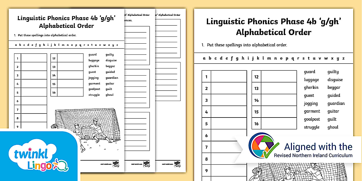 Linguistic Phonics Phase 4b 'g/gh' Alphabetical Order