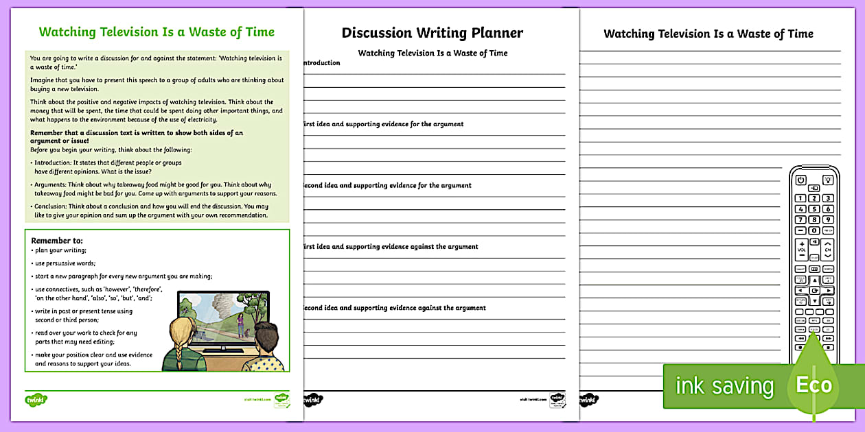 Year 5 Discussion Writing: Watching Television Is a Waste of Time ...