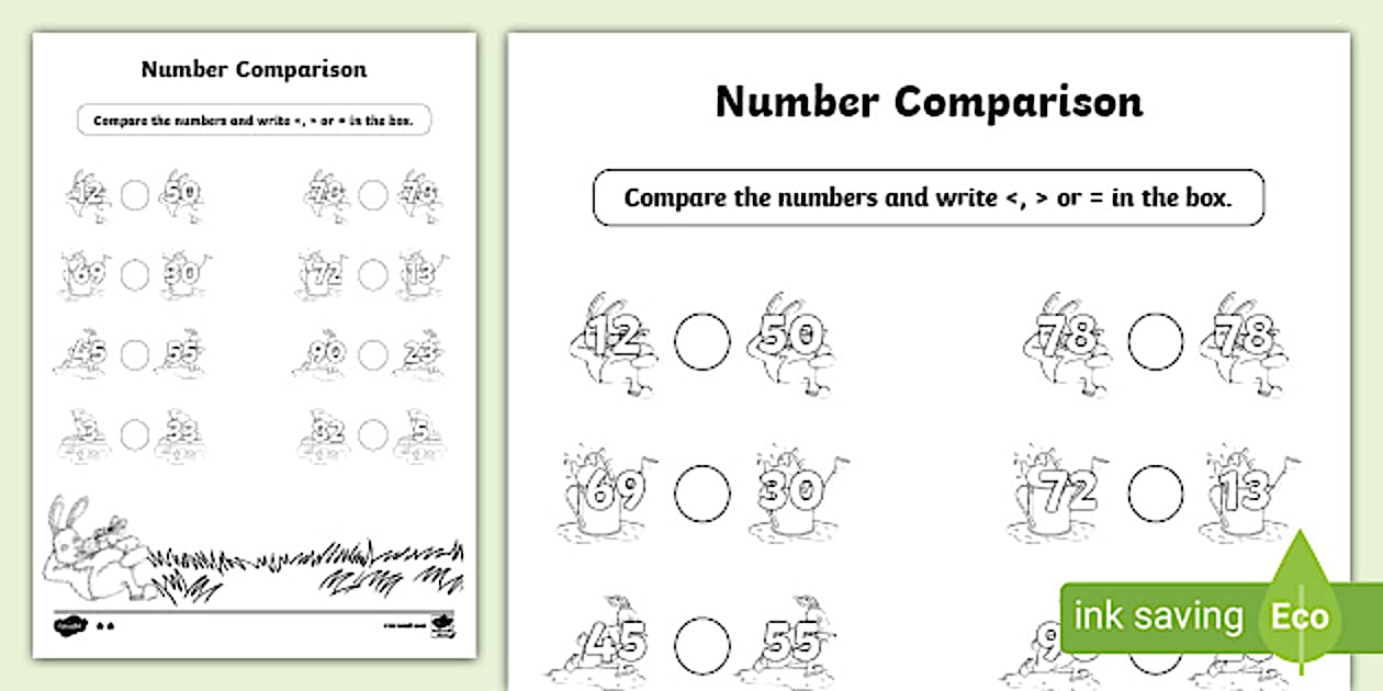 Editable KS1 Peter Rabbit Number Comparison Worksheets