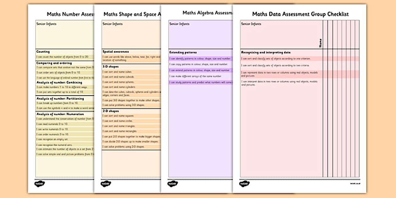 Editable 1999 Maths Curriculum Senior Infants Checklist Pack