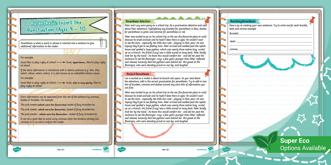 Parenthesis: Insert the Punctuation (Ages 9 - 10)