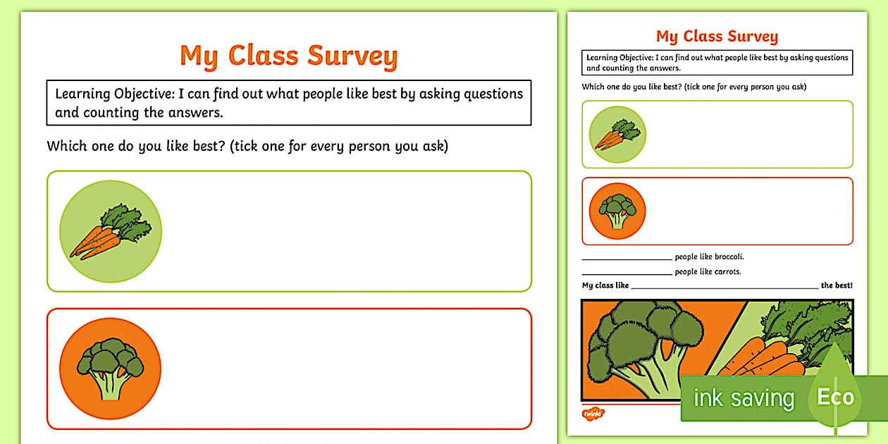 SA My Class Survey: Broccoli or Carrots Worksheet - Twinkl