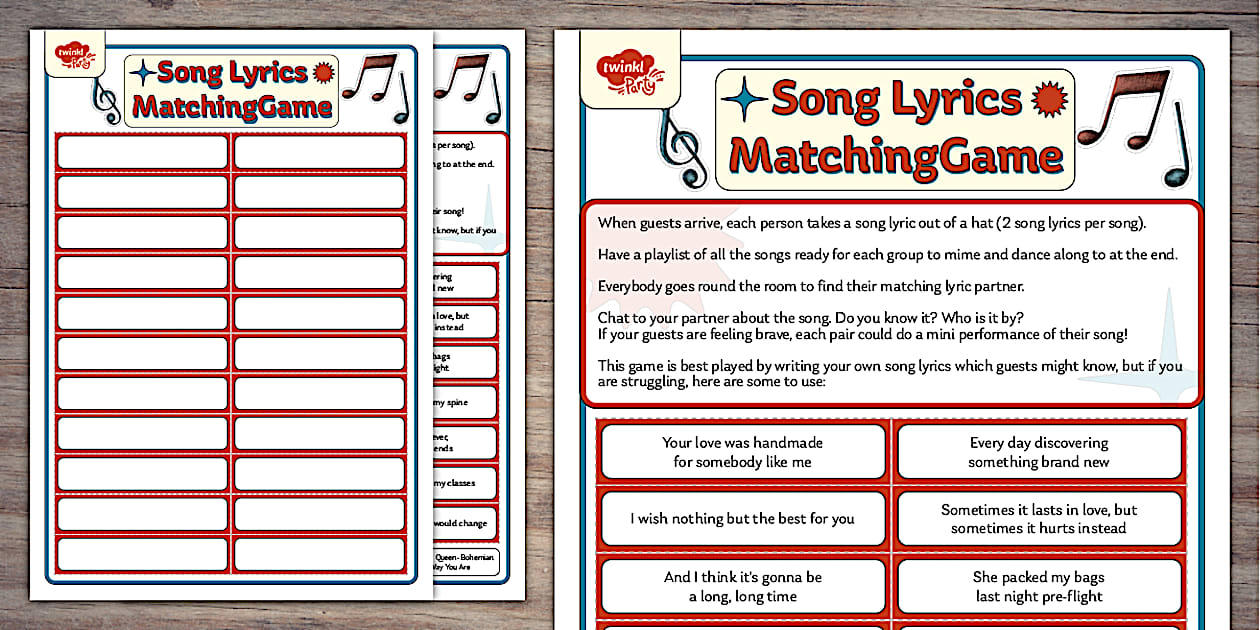 Song Lyrics Matching Game | Twinkl Party - Twinkl