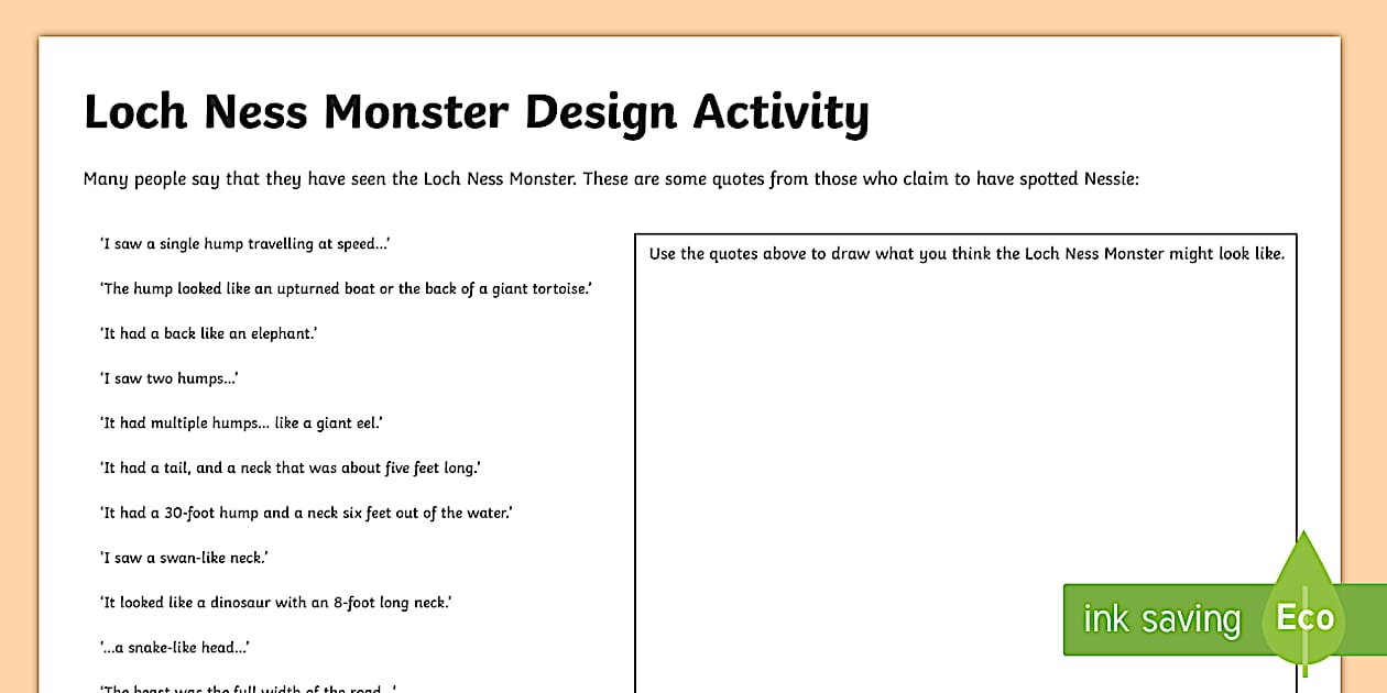 Loch Ness Monster Reading and Design Activity (teacher made)