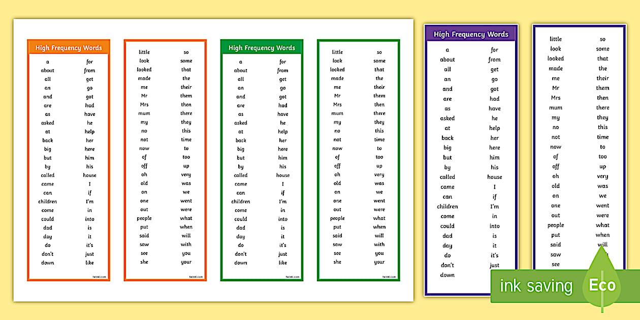 Dyslexic High Frequency Words Bookmarks (teacher made)