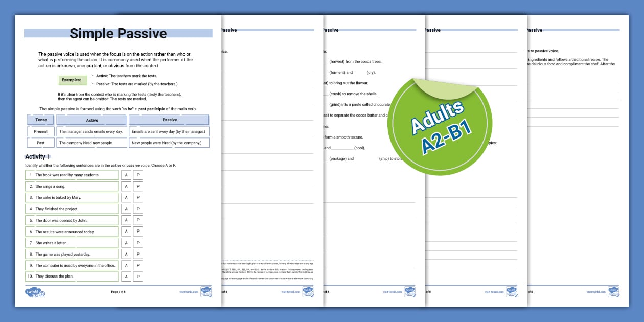 Simple Passive Activity Sheet [Adults, A2-B1] (teacher made)