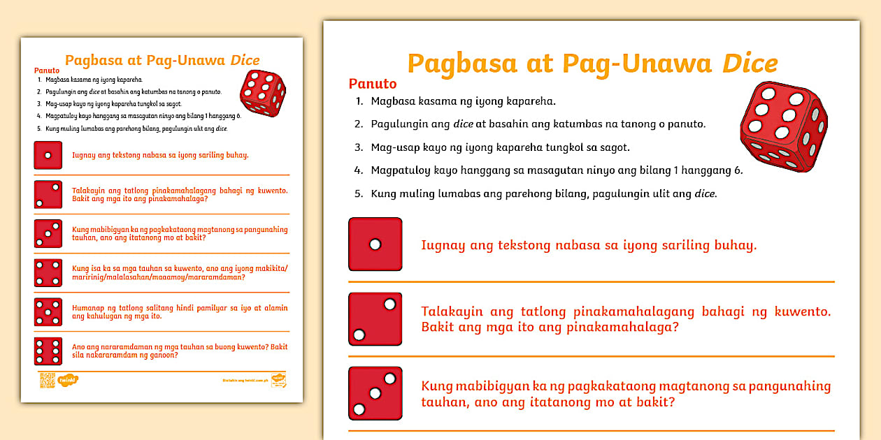 Pagbasa At Pag-Unawa: Dice Game | Grades 4 - 6 | Twinkl PH