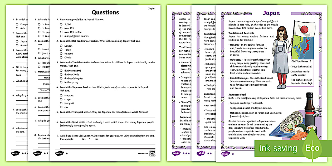 Comprehension Activity about Japan (teacher made) - Twinkl