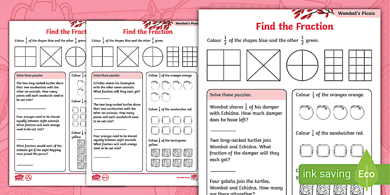 Story Theme Fractions Activity | Wombat's Picnic | Twinkl