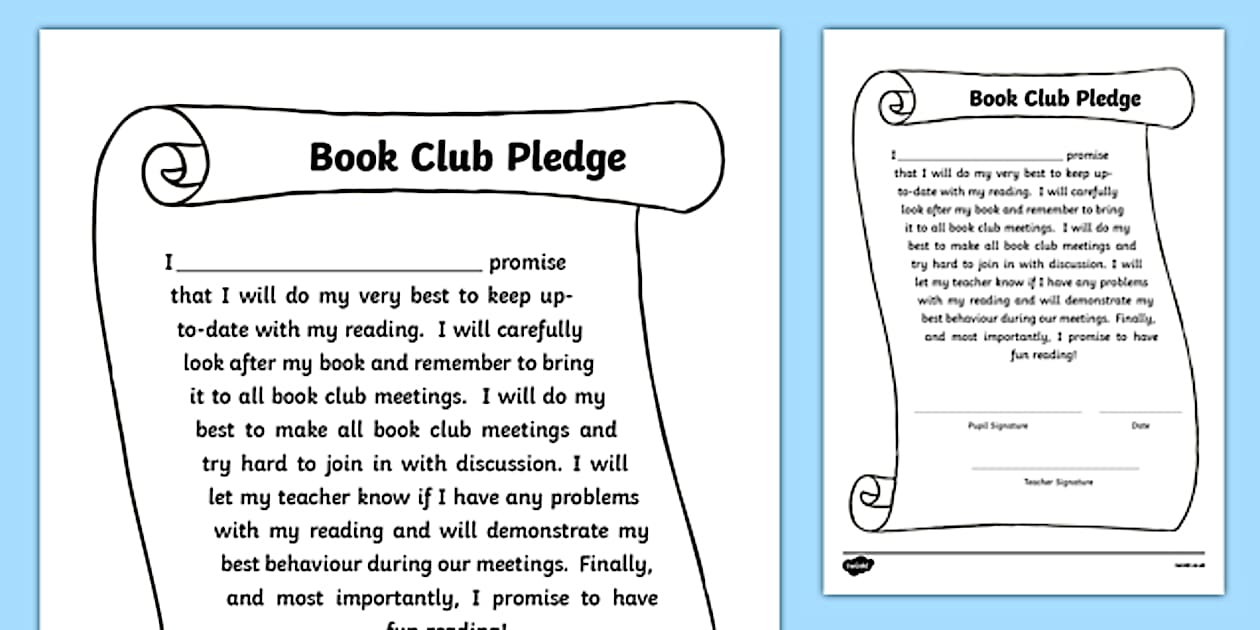 Editable Book Club Pledge (teacher made) - Twinkl