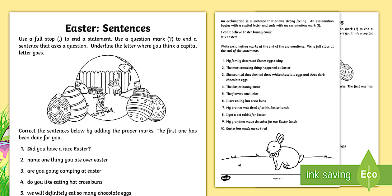Easter Sentences - Worksheet - Primary Resources - Twinkl
