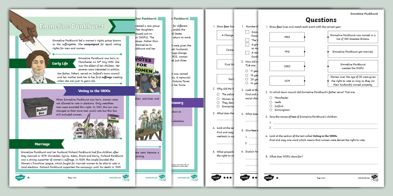 UKS2 Emmeline Pankhurst Differentiated Reading Comprehension