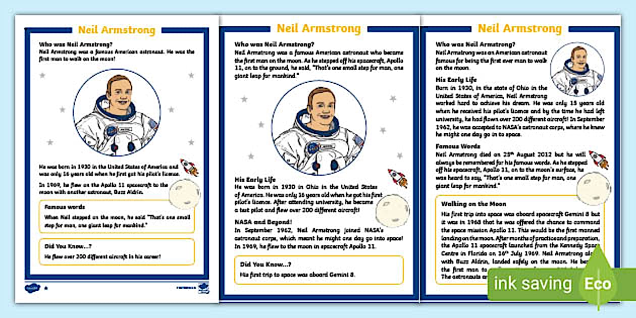Editable Neil Armstrong Differentiated Reading Comprehension Activity