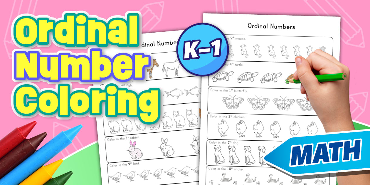 Ordinal Number Animals Coloring Worksheet for K-1st Grade
