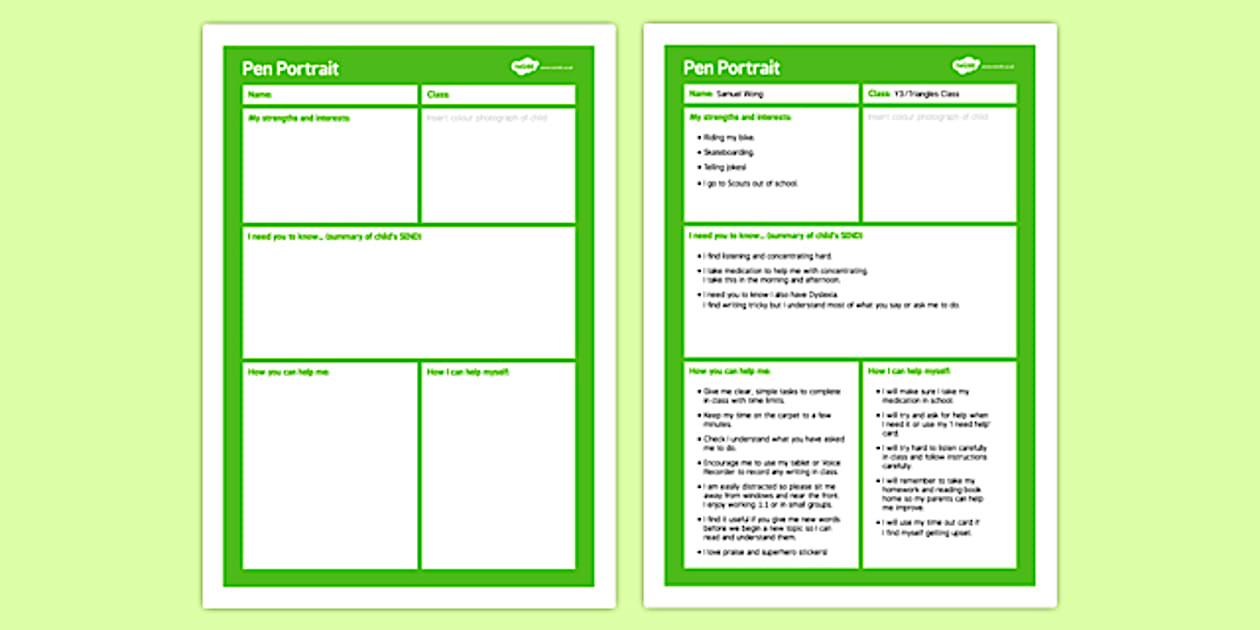 Editable Pen Portrait Primary (teacher made) - Twinkl