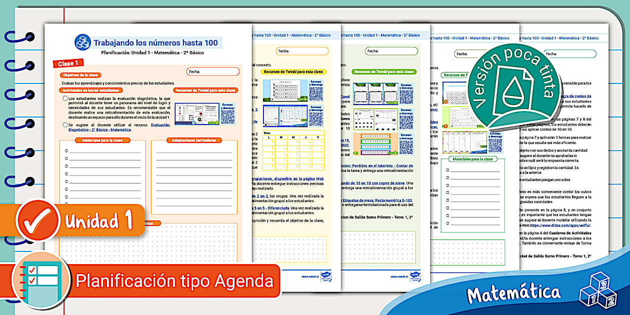planificación | unidad 1| Matemática | 2º Básico | Agenda