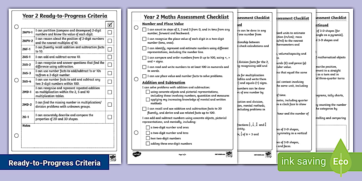 Year 2 Maths Objectives Checklist - 2014 National Curriculum