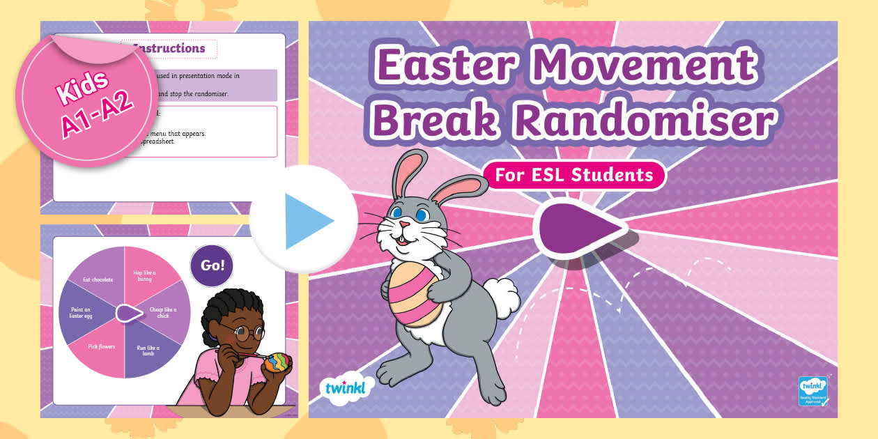 ESL Easter Movement Break Randomiser [Kids, A1-A2] - Twinkl