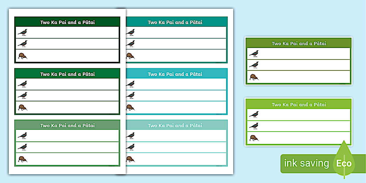 Two Ka Pai and a Pātai Reflection Cards (teacher made)