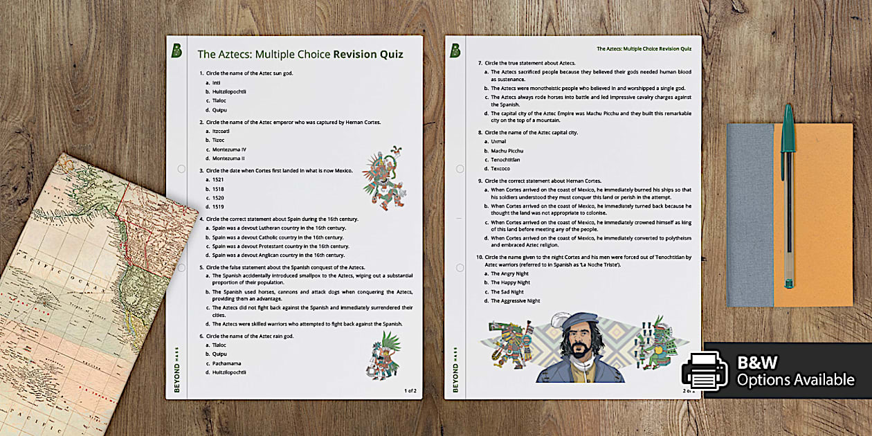 The Aztecs: Multiple Choice Revision Quiz - Twinkl