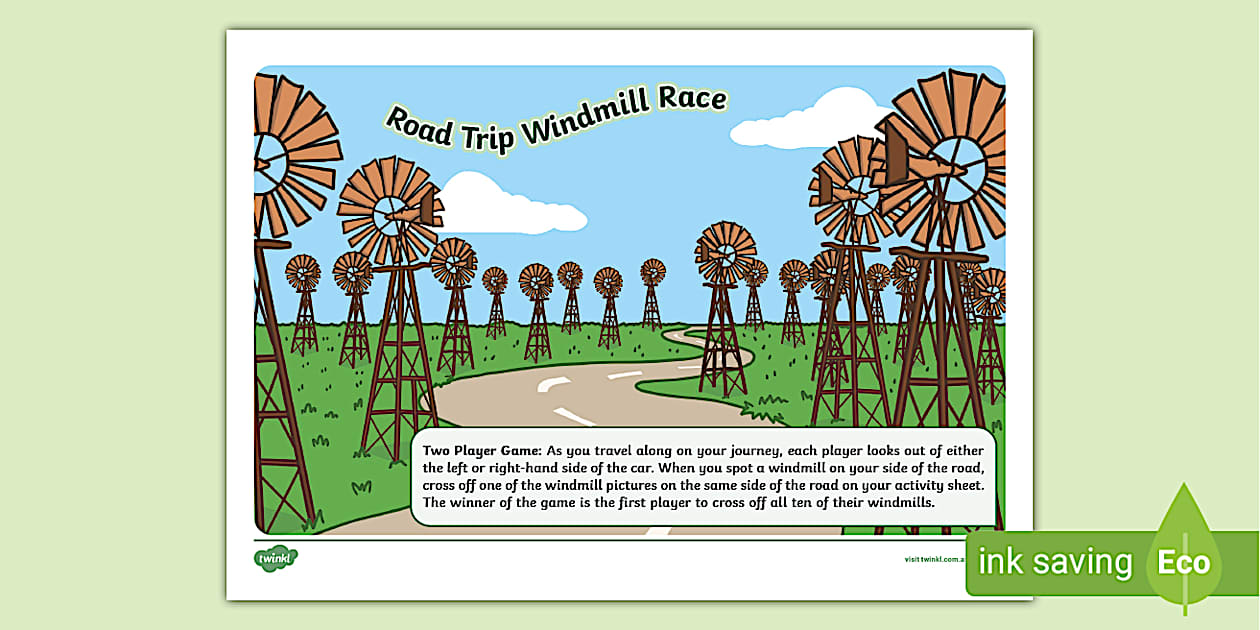 Road Trip Windmill Race Activity Sheet (teacher made)