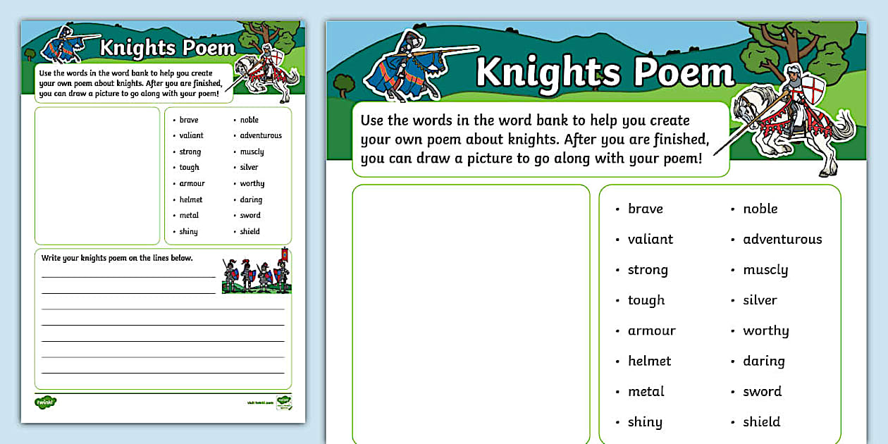 Knights Poem Writing Template (l'enseignant a fait) - Twinkl