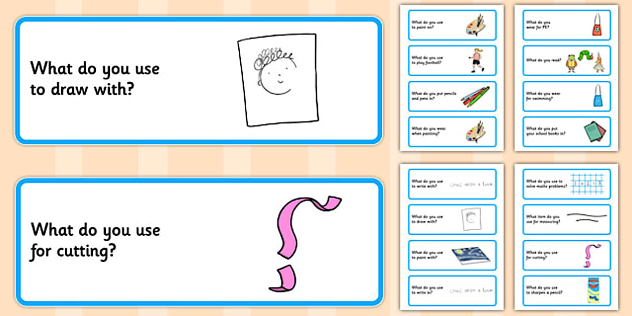 What? Questions: School Items (teacher made) - Twinkl