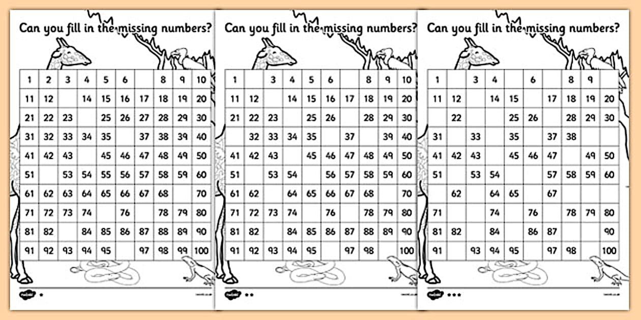 Safari Themed Differentiated Missing Numbers Number Square