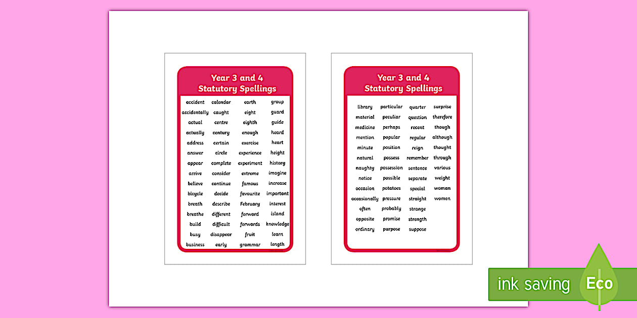 Spellings for 9-Year-Olds | Statutory Spellings Year 3 and 4