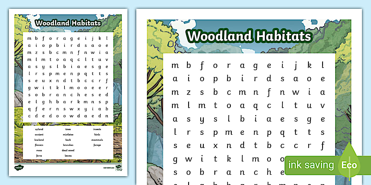 Woodland Habitats Word Search (teacher made) - Twinkl
