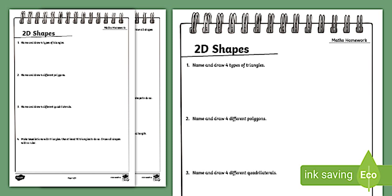 Maths Homework - 2D Shapes (teacher made) - Twinkl