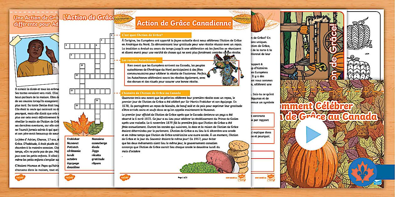 Thanksgiving in Canada Junior/Intermediate Activity Pack French